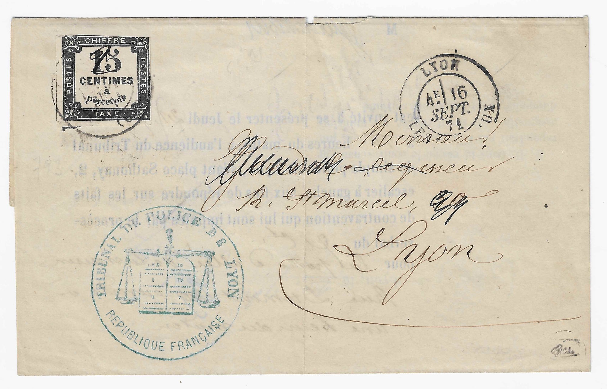 Taxe n° 3A - 25 sur 15 c. noir, surcharge manuscrite - oblitéré sur ...